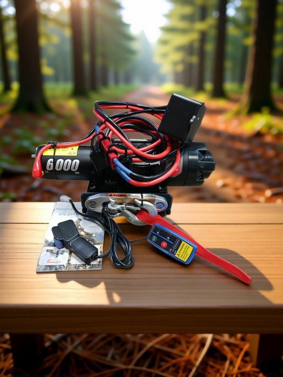 Лебёдка переносная ProTop 6000 c площадкой в квадрат для фаркопа и проводами (в сборе) синтетический трос, 8225-JK-UPL-BSM