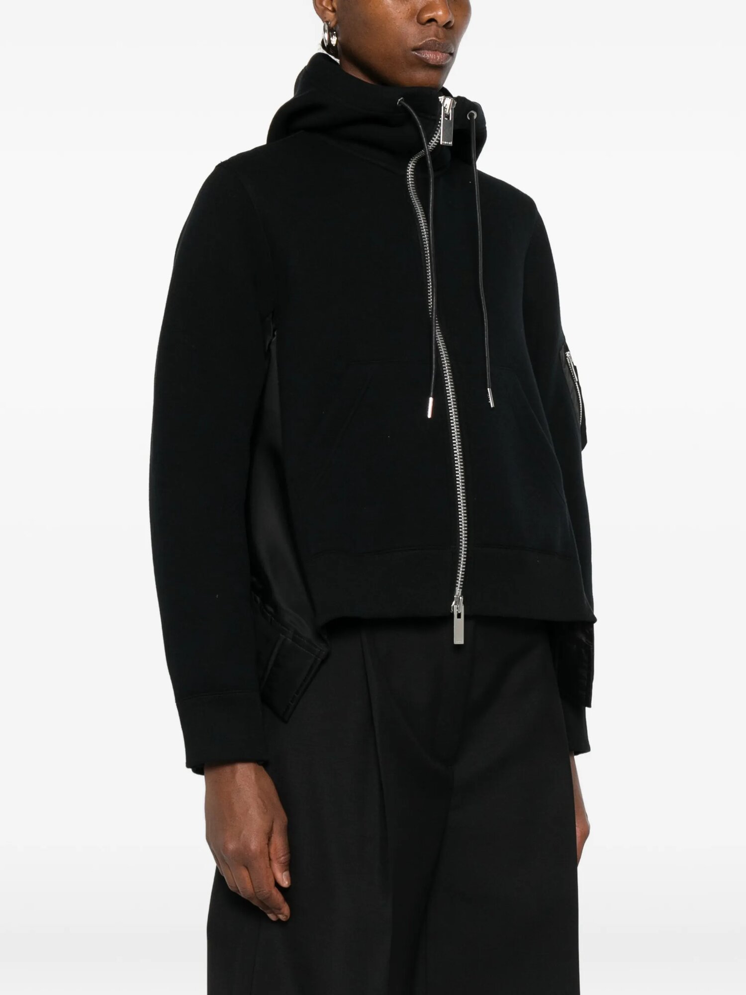 Куртка Sacai Hooded zip-up jacket, размер 44, black/black — фото 1