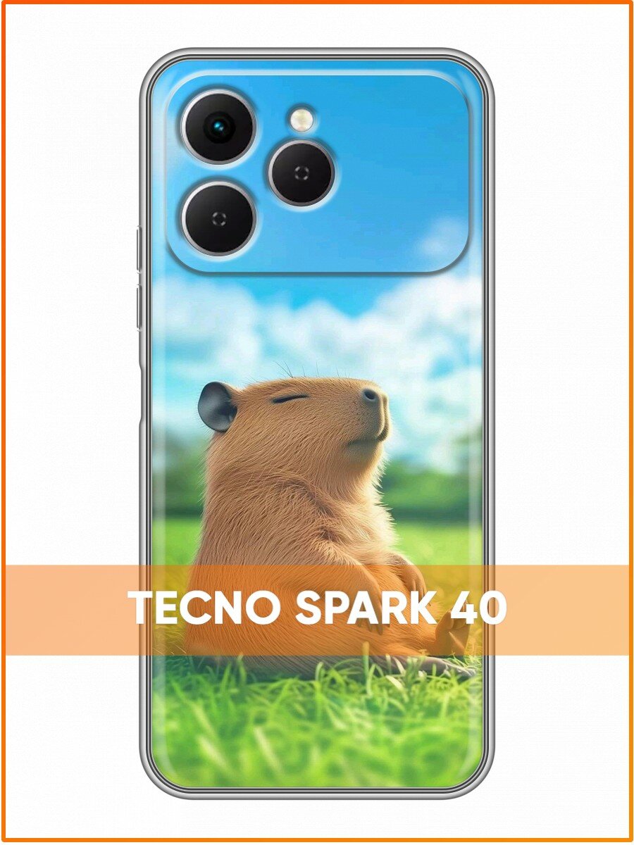 Чехол для Tecno Spark 40 с принтом Смешная капибара медитирует (Текно Спарк 40)