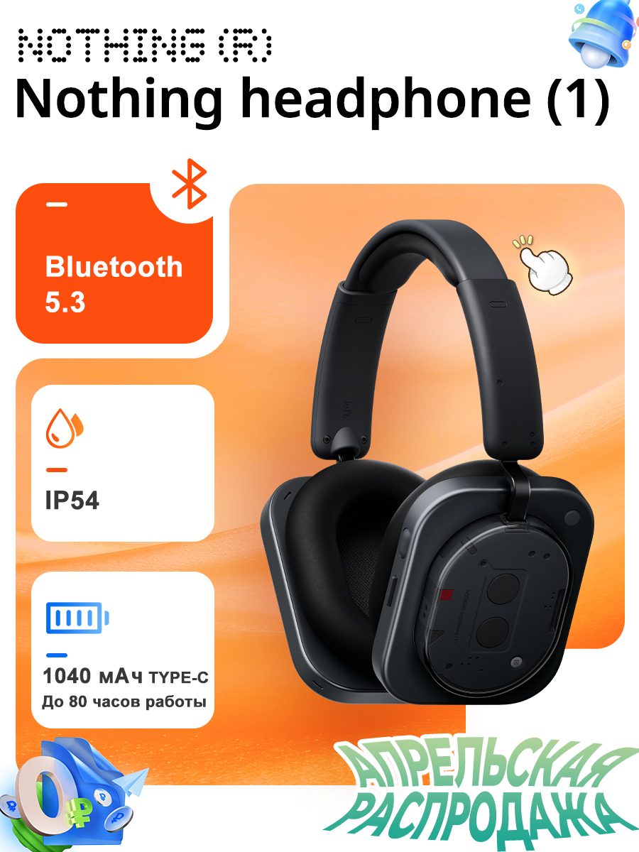 Наушники Nothing headphone (1), 1040 MAH,42dB ANC, BT5.3, IP52 Черный