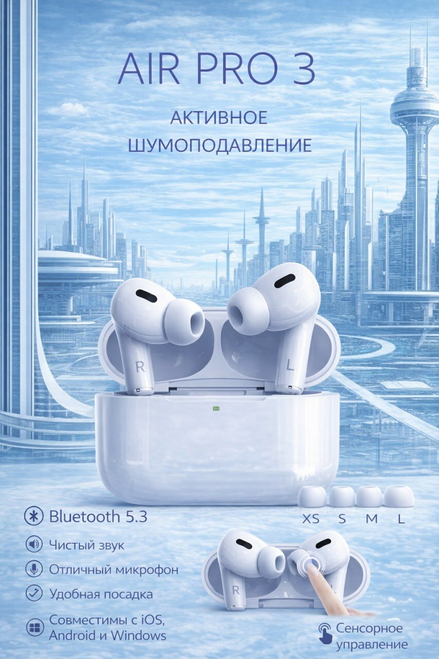 Наушники A.PODS Pro 3, беспроводные, активное шумоподавление, сенсорное управление, для iOS и Android