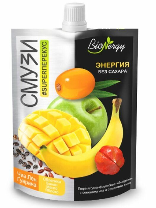 Смузи BioNergy Энергия: облепиха, банан, манго, чиа, лён, гуарана, дой-пак, 120 г ТНП 1688