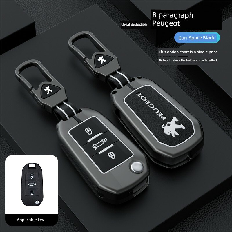 Чехол для ключа Peugeot 408/4008/508 - Цинковый сплав матовый гунметалл складной 3-кнопочный с гунметалловым