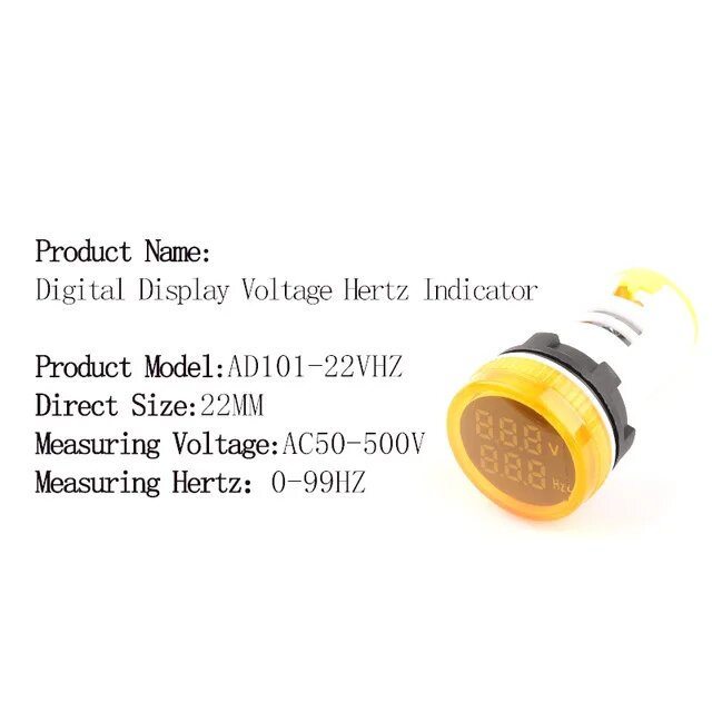 Цифровой индикатор напряжения/герца 22 мм, VHZ Round Yellow