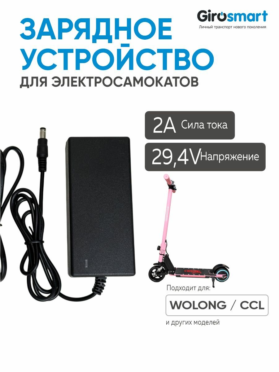 Зарядное устройство для электросамокатов Wolong 29,4V 2А разъем DC