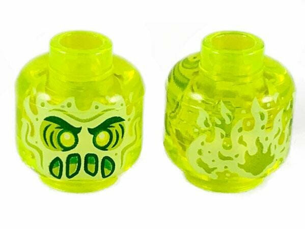 Деталь Lego 3626pb2435 Minifigure, Head Alien Ghost with Yellowish Green Face, Slime Mouth and Flames in Back Pattern