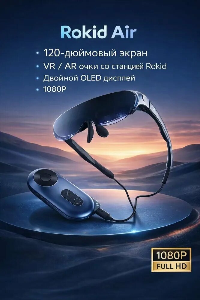 VR-очкиУмные очки Rokid Air AR и Station Экран 120 дюймов с двойным OLED-дисплеем 1080P Угол обзора 43 , 55PPD
