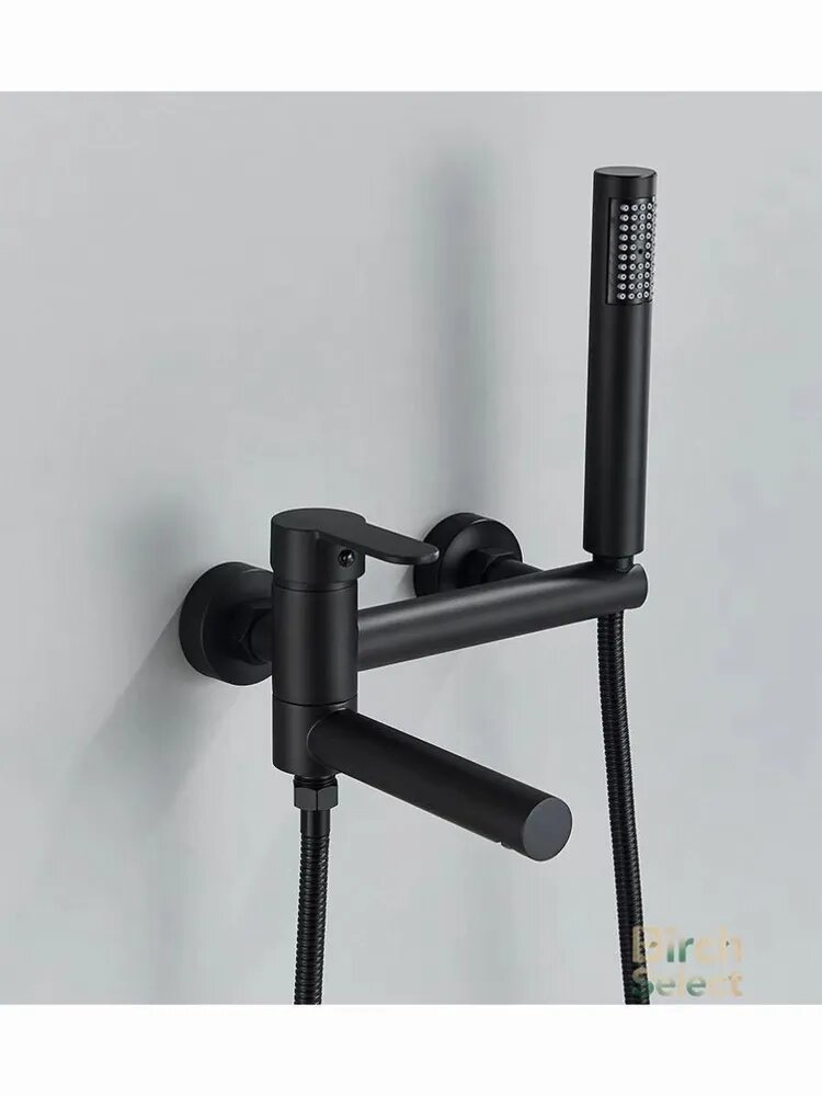 Смеситель для ванны и душа с длинным изливом, черный, для душевой кабины