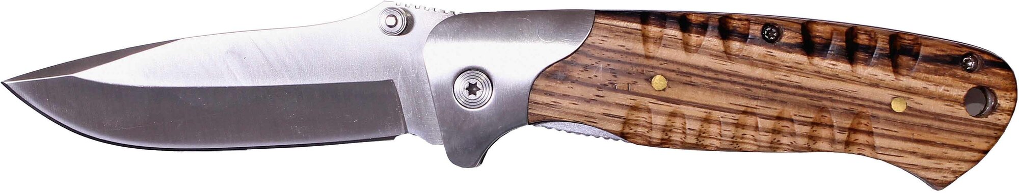 Нож складной Stinger, 85 мм (серебристый), рукоять: сталь/дерево (серебр.-корич.), коробка картон SL413