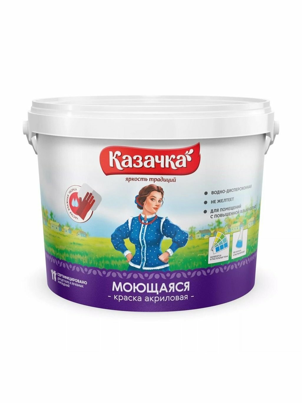 Краска водно-дисперсионная Казачка W-4 акриловая универсальная моющаяся влагостойкая матовая белая 13 кг для внутренних работ