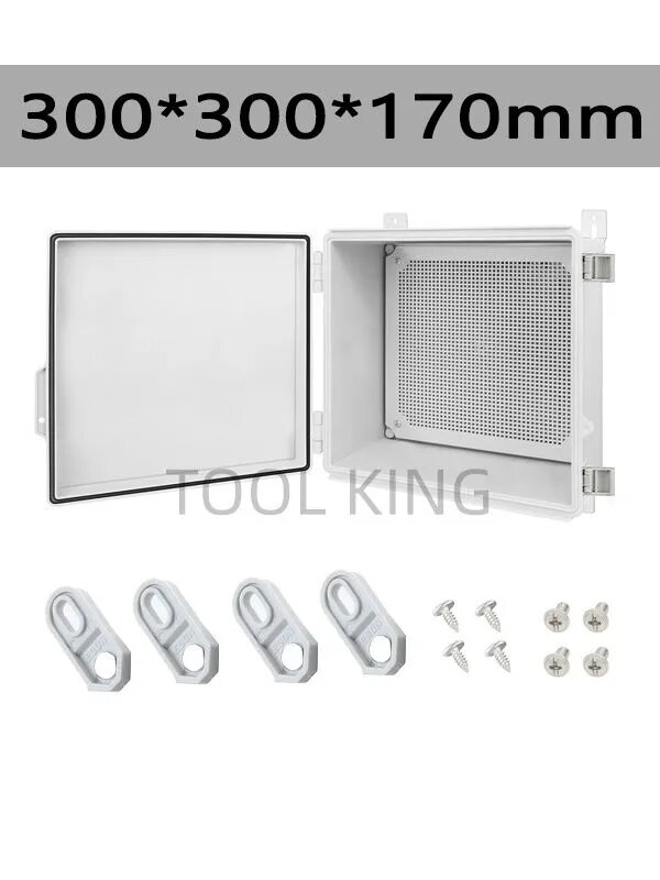 ABS Электрическая коробка, Водонепроницаемая IP67, серый крышка, Распределительная коробка с защелкой из нержавеющей стали, Настенные кронштейны, Кабельные вводы,300x300x170 мм