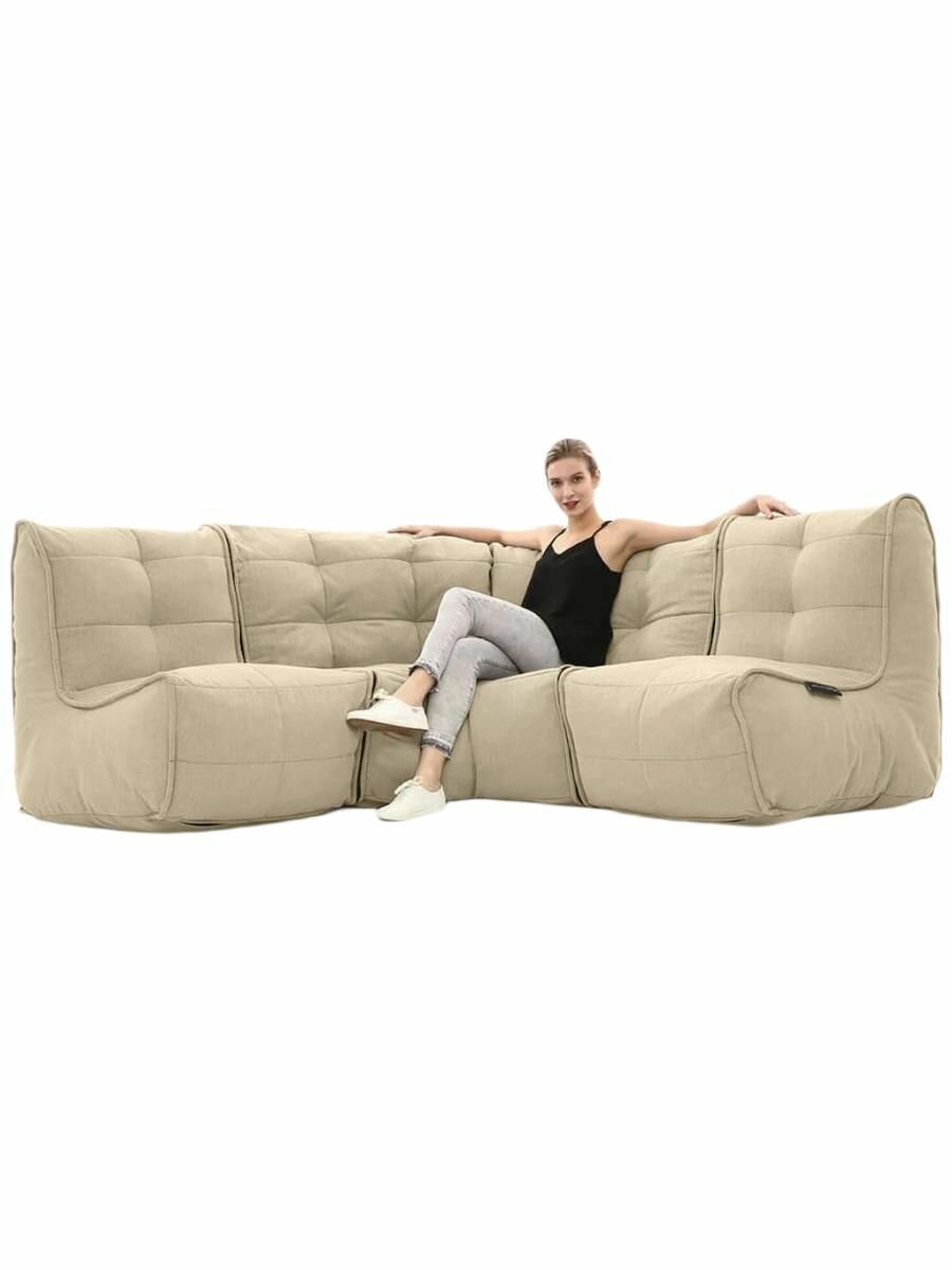 Бескаркасный модульный угловой диван Mod3 Cozy Corner - Eco Weave (шенилл, бежевый) - для небольших помещений: для дома, дачи, офиса (нераскладной)