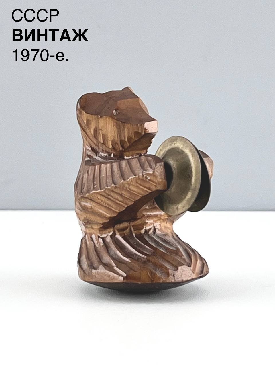 Винтажная статуэтка "Мишка музыкант". Дерево. СССР, 1970-е.