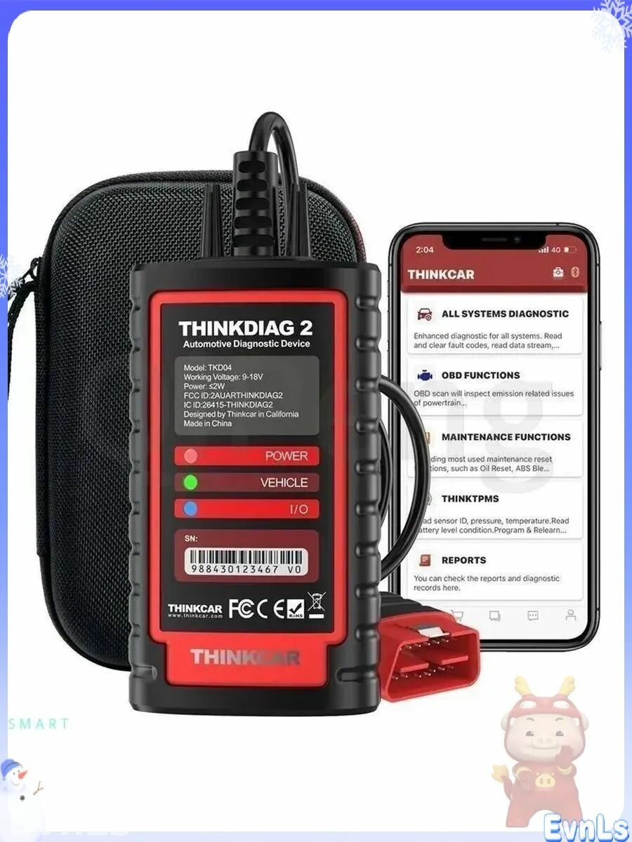 Автосканер ThinkDiag 2 DiagZone Pro OBD2 Bluetooth для Android и iOS — кодирование, адаптация, 45 спецфункций!