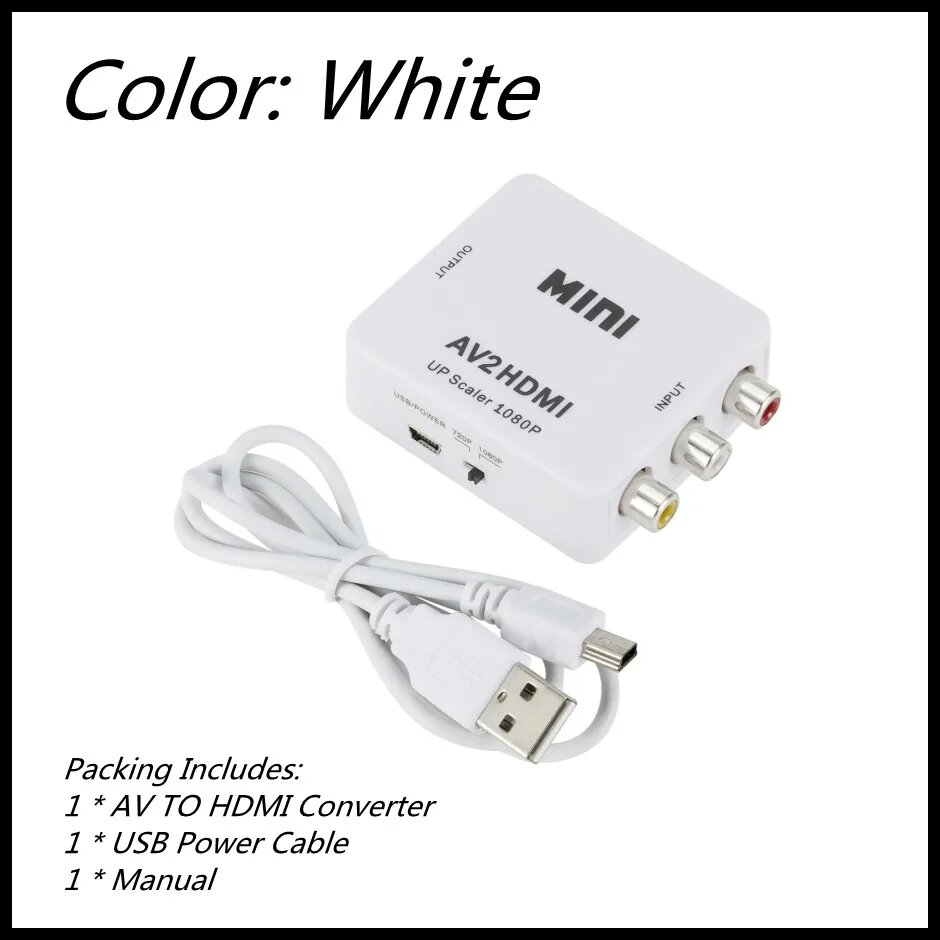 AV2HDMI конвертер RCA на HDMI, белый