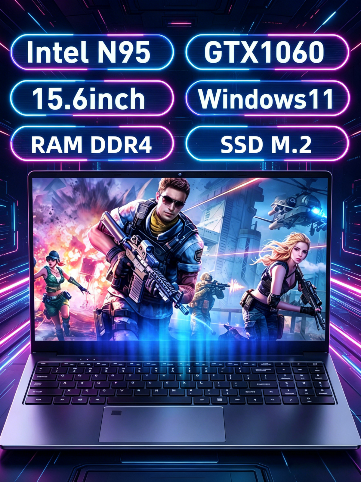 15,6" IPS intel N95 видеокарта GTX1060 Премиальный игровой ноутбук для работы и учебы ноутбуки noutbuk, Windows11