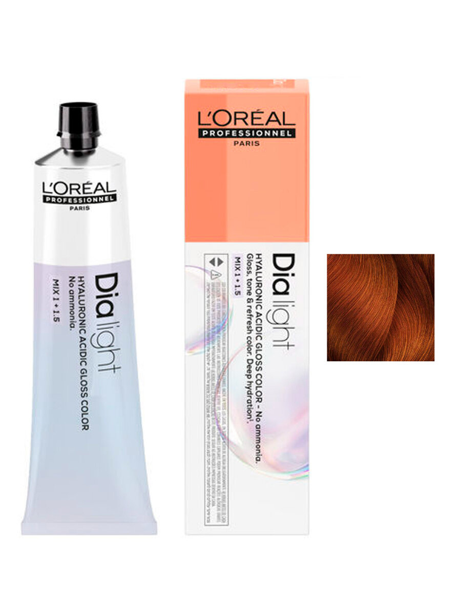 Краска для волос L'Oreal Professionnel DIA Light Acidic Gloss Color No Ammonia, Полуперманентный краситель-блеск, 7.40