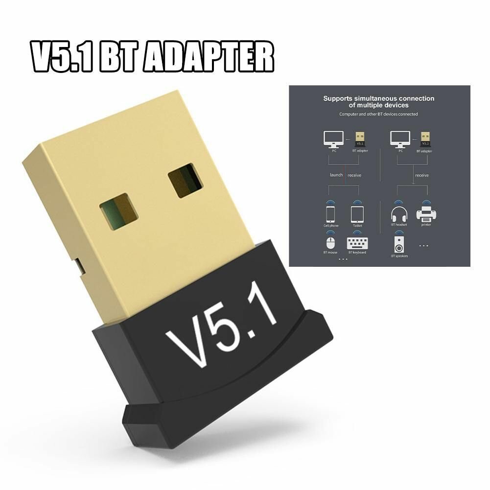 USB Bluetooth адаптер 5.1 для ПК и ноутбука / Беспроводной Блютуз модуль для наушников, джойстика, компьютера, колонок, геймпада, мыши и клавиатуры