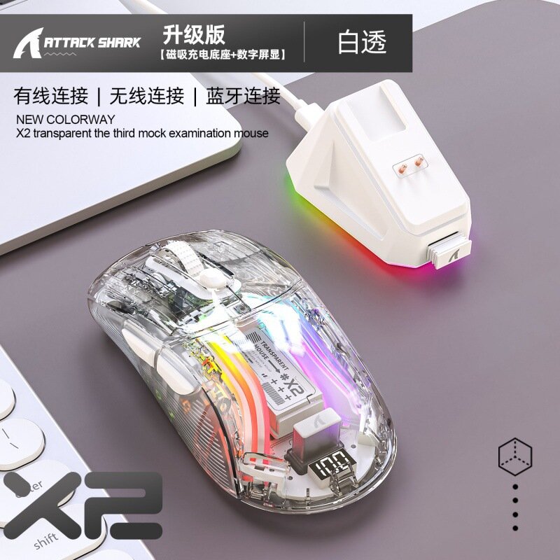 Атака Кашалот X2PRO RGB беспроводная Bluetooth трехрежимная прозрачная игровая мышь с встроенным экраном