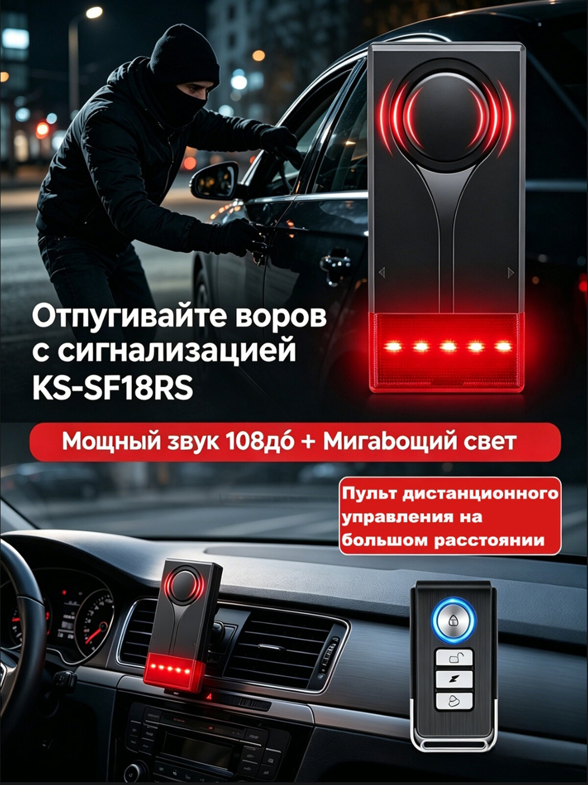 Автосигнализация от угона с вибрацией, беспроводная с дистанционным управлением, магнитная установка