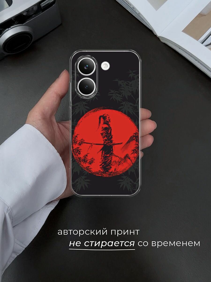 Чехол на Poco X8 Pro / Поко X8 Про с принтом Самурай на красном фоне — фото 1