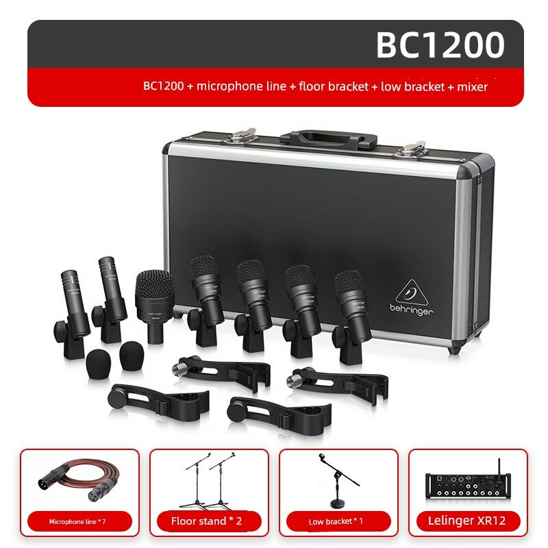 Набор микрофонов Behringer BC1200 с кабелем XLR, штативом и микшером XR12 для студийной записи