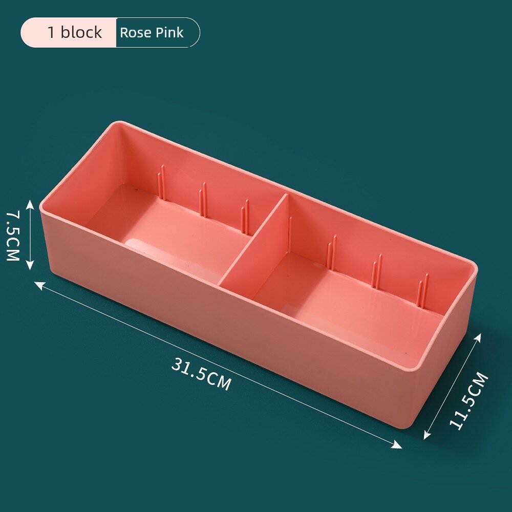 1-Partition Desktop Storage Box in Rose Pink Color for Office Desk Organization, Plastic Organizer with Single Divider