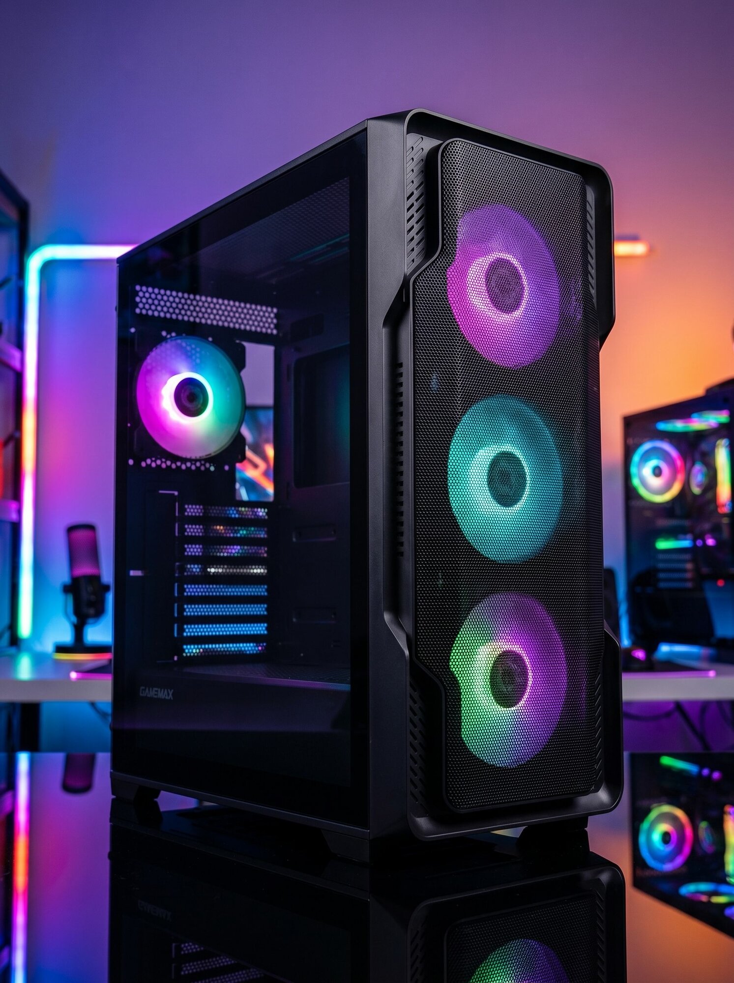 Корпус для ПК GAMEMAX SIEGE BK Midi-Tower, E-ATX, закаленное стекло, USB3.0, 4*120мм ARGB, без БП