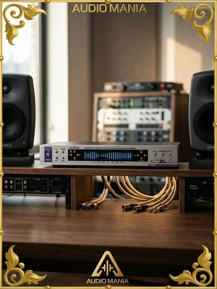 Hi-Fi Эквалайзер и стерео предусилитель EQ-998PRO с Bluetooth 5.0 / Аудиопроцессор с анализатором спектра, USB и пультом ДУ для улучшения звука, серебристый