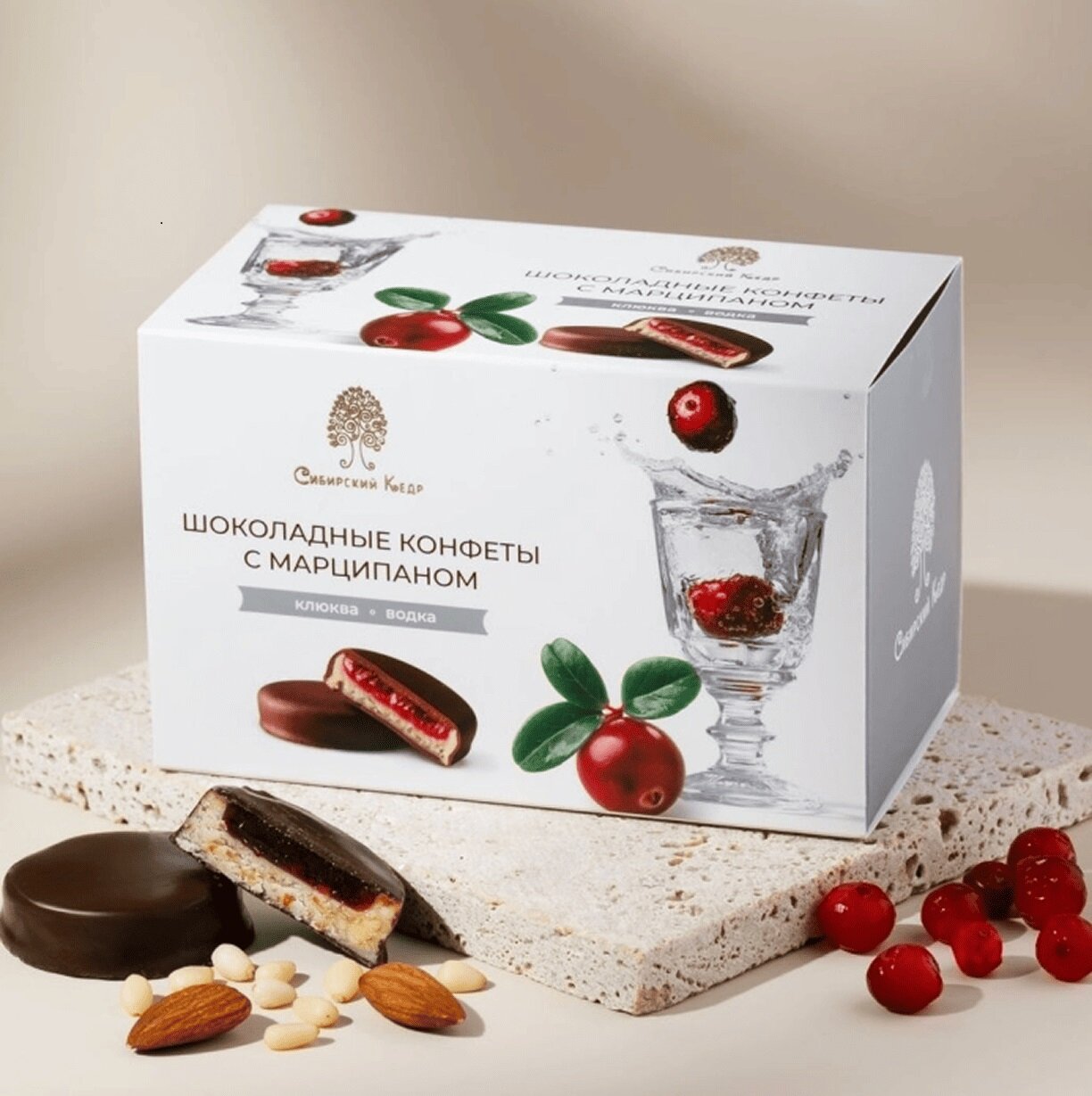 Конфеты шоколадные с марципаном Клюква-водка Сибирский кедр, 220 г