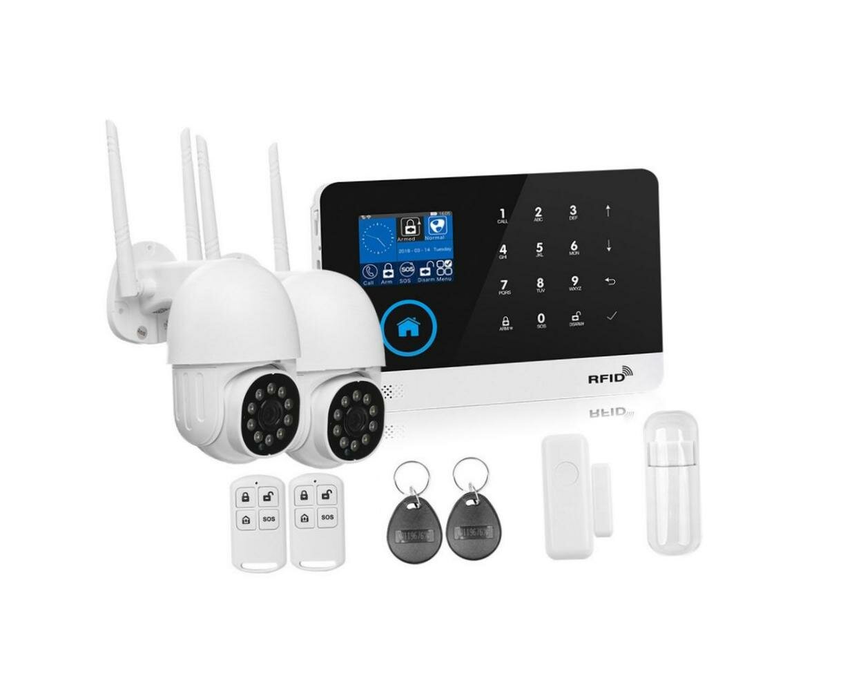 Набор Wi-Fi/GSM видеосигнализация - 2x HDcom 9826(ASW5) и Страж Oko (S19554KOM) для дачи, для гаража с датчиком движения