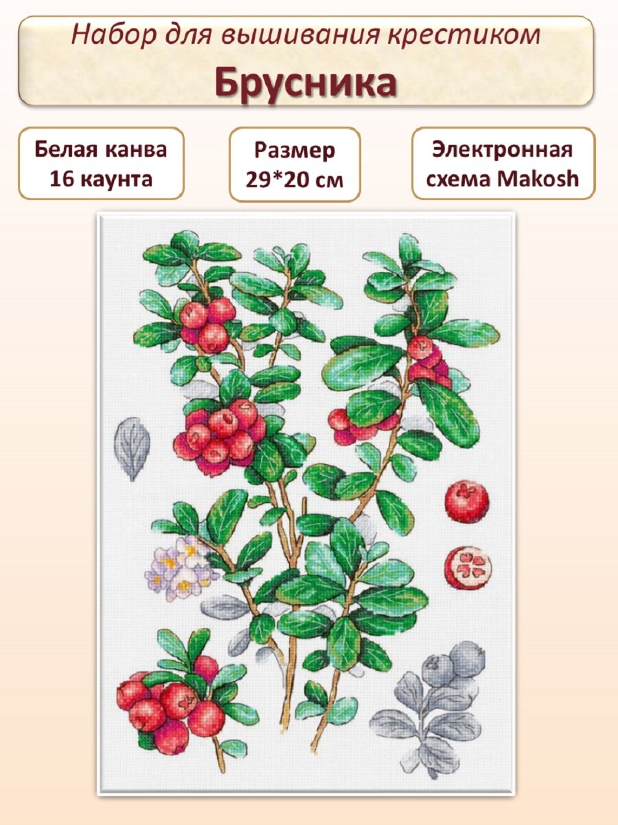 Набор для вышивания крестиком "Брусника" 29*20 см, МП Студия