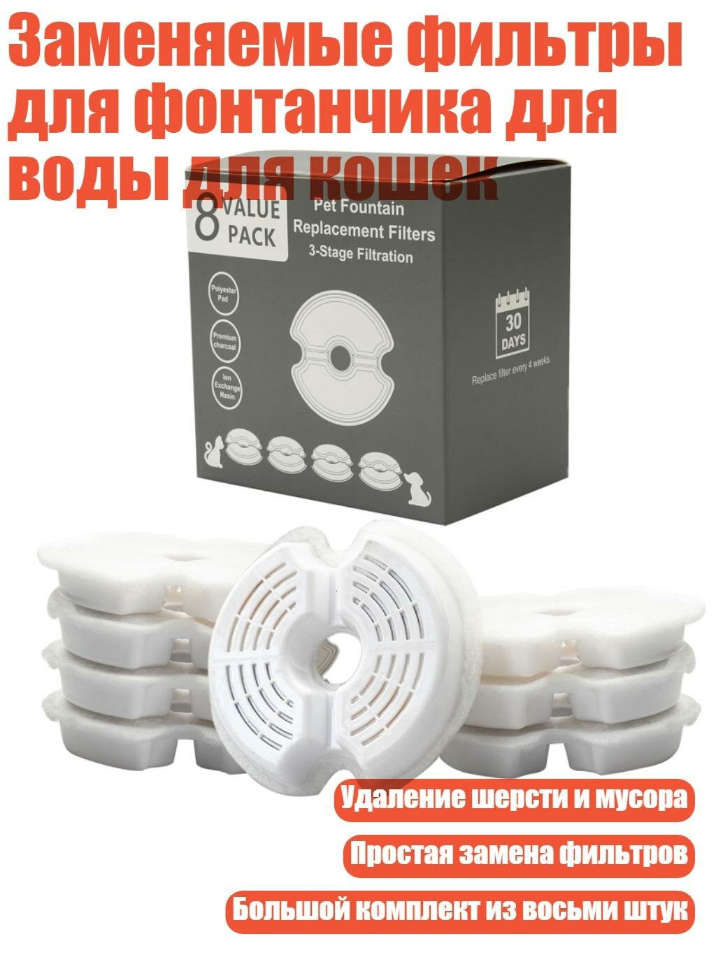 Заменяемые фильтры для фонтанчика для воды для кошек