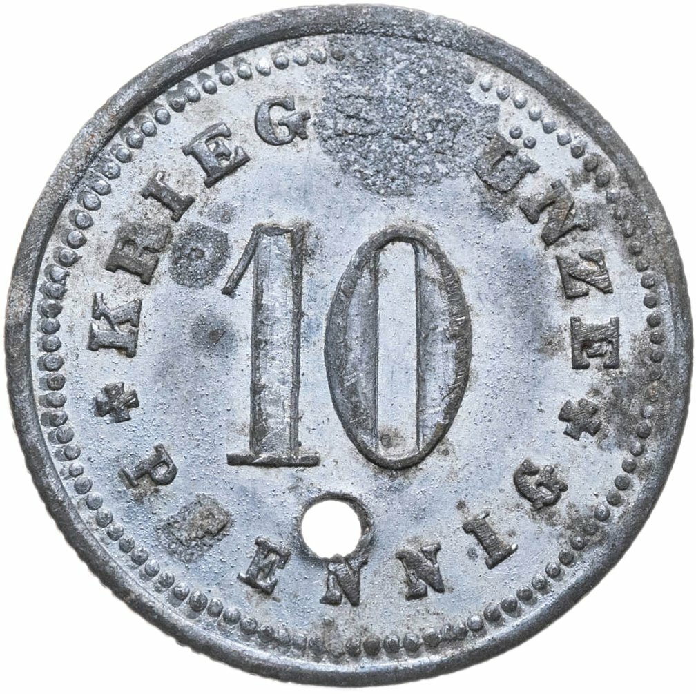 Германия, Абенсберг 10 пфеннигов 1917, Цинк, в сохранности F-VF