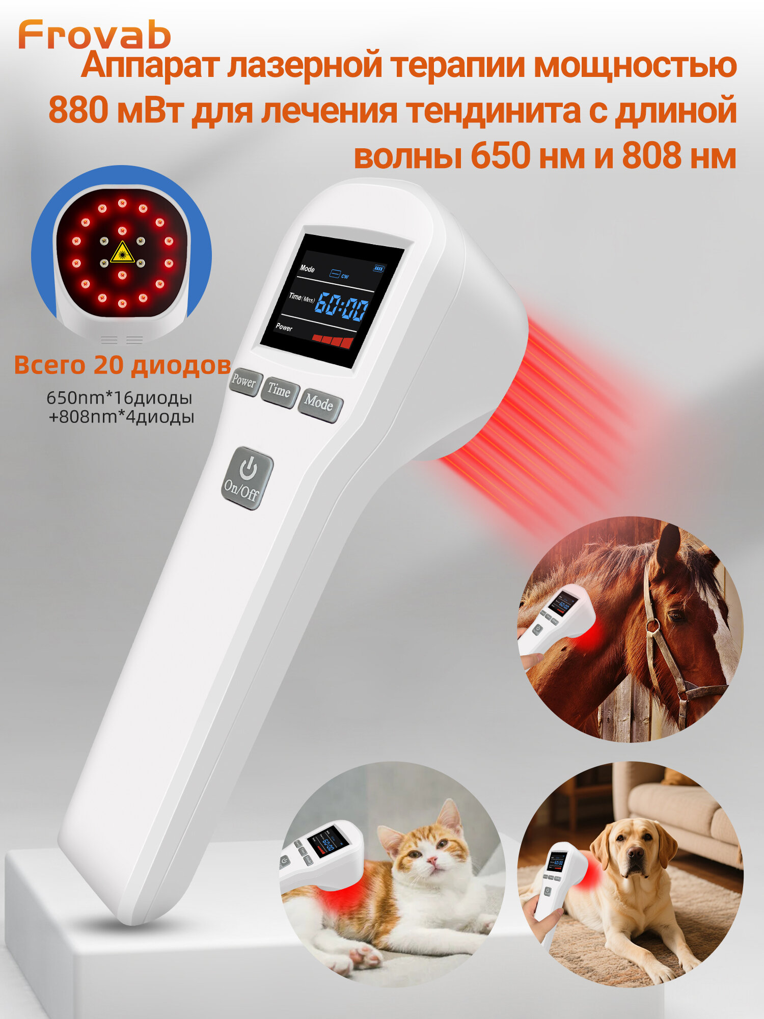 Frovab лазерная терапия для животных, 650/808 нм, 880 мВт, лечение суставов у собак и кошек, снятие мышечной боли