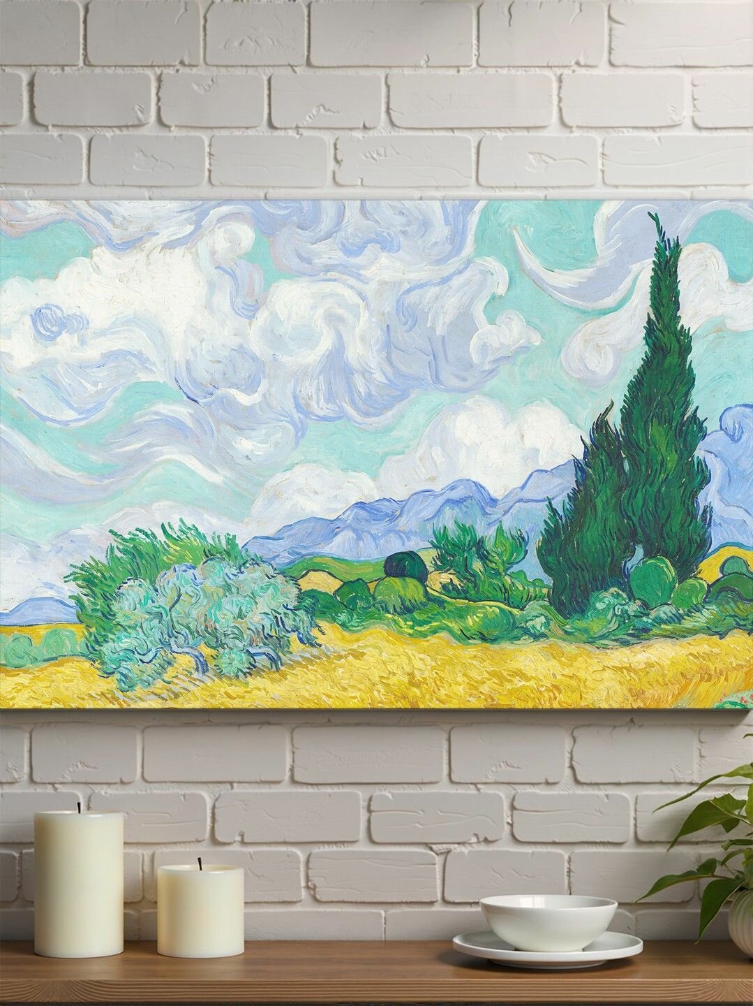 "Винсент Ван Гог Пшеничное поле с кипарисами" - картина на холсте, 60x40 см.