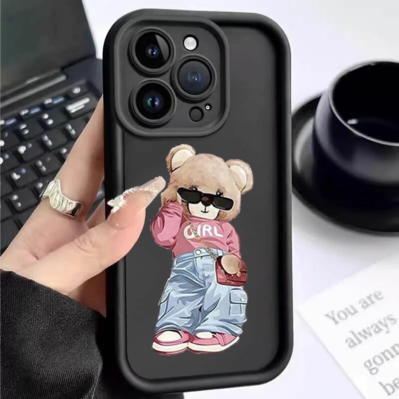 Чехол на Айфон 11 Про Макс / IPHONE 11 PRO MAX чёрный с дизайном Стильный мишка, силиконовый антиударный