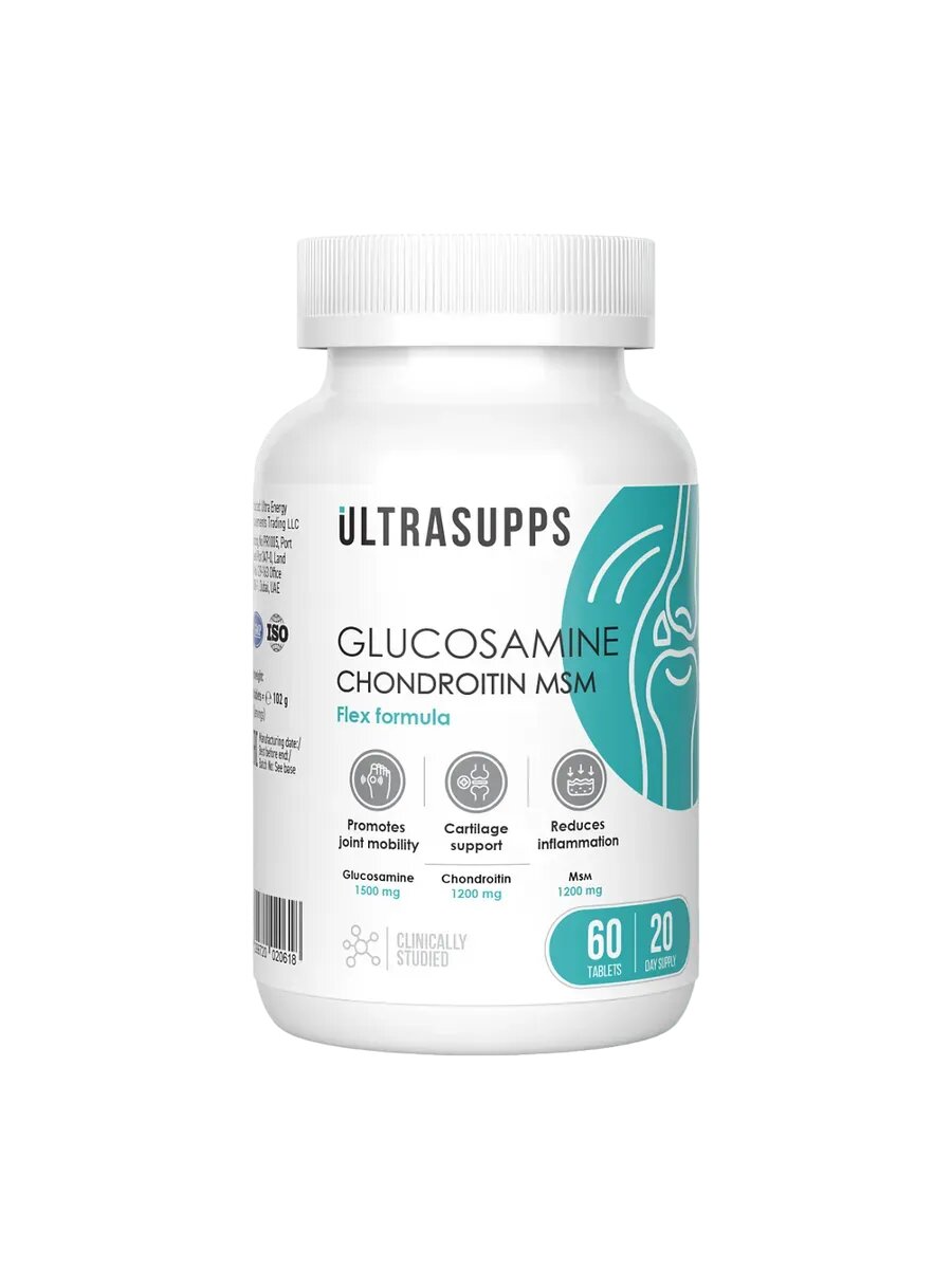 Ультрасаппс Глюкозамин+Хондроитин+МСМ Флекс Формула / Ultrasupps Glucosamine & Chondroitin & MSM Flex Formula таблетки массой 1700 мг 60 шт