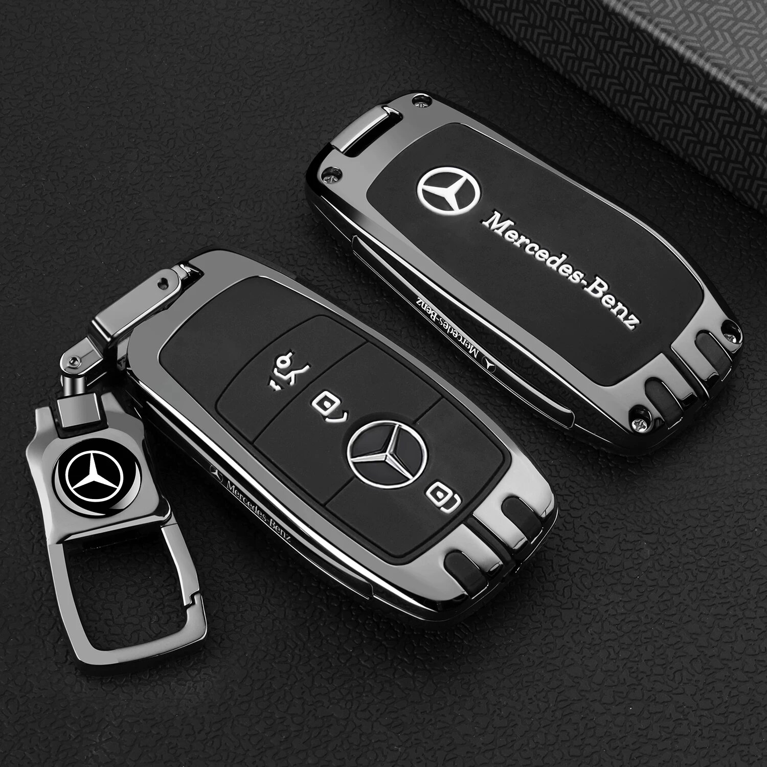 Кейс для ключей Mercedes-Benz для GLC E300L C260L C200 GLE350 - Нобельный черный металлический чехол с металлическим