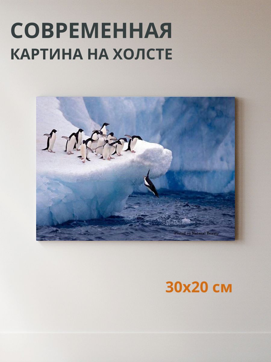Картина на холсте Пингвины и айсберг 30x20 см