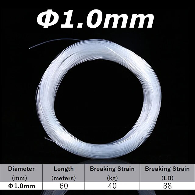 Морская леска нейлон прозрачная толстая 60 м Φ1.0-2.5 мм 1.0mm-40kg-60m