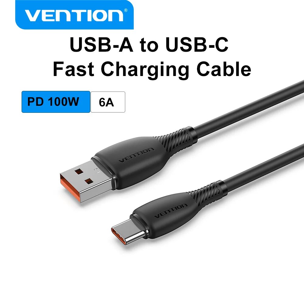 Vention 100 Вт USB C-кабель для быстрой зарядки Кабель USB A to Type C для Huawei Mate Honor Xiaomi USB C Провод для зарядки мобильного телефона Date