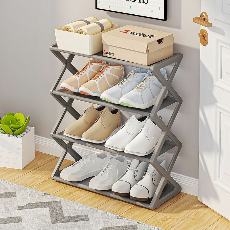 Полка для обуви 4 ярусная, металлическая компактная стойка-органайзер для прихожей и маленькой квартиры, хранение кроссовок, ботинок и тапочек с верхней полкой для мелочей