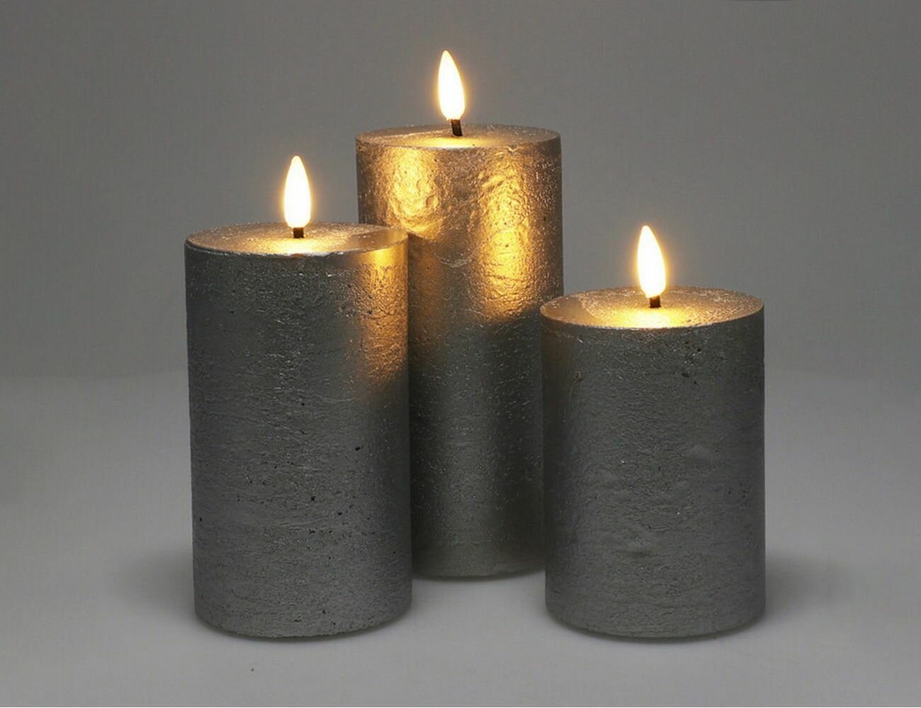 Набор светодиодных восковых свечей атма, серебряный, 'натуральный фитилёк', 10-15 см, 3 шт, таймер, батарейки, Koopman International AX5441430