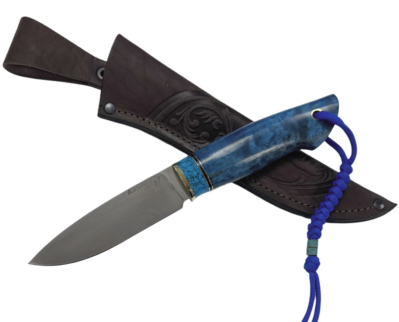 Нож авторский Белка, сталь K340 Bohler, стабил. карельская берёза, темляк