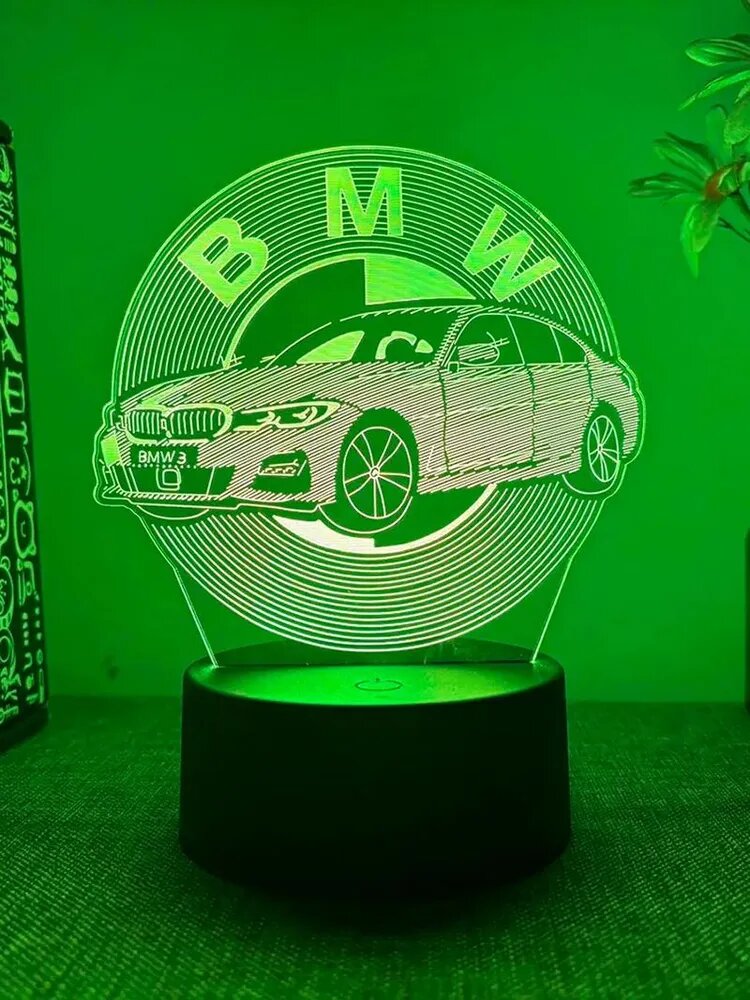 Ночник BMW 3D с подсветкой в стиле детский для спальни, настольный, голубой — фото 1