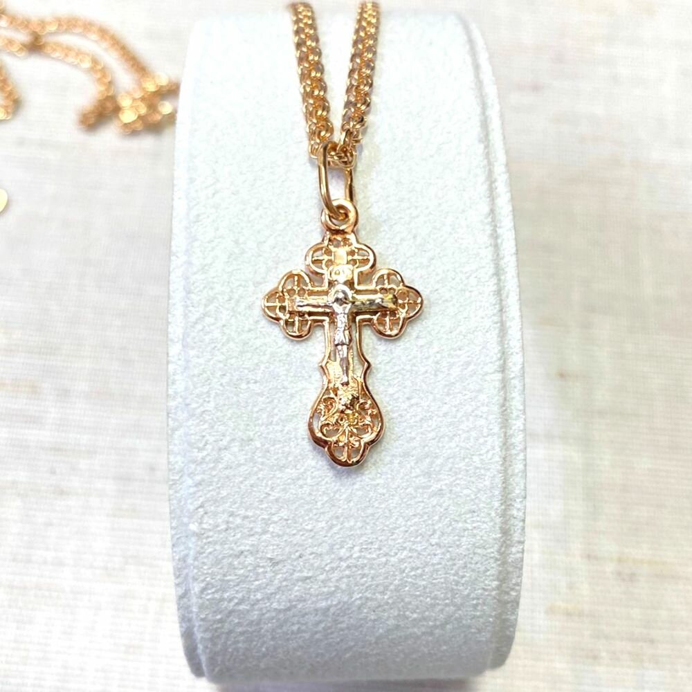 Крестик, красное золото, 585 проба