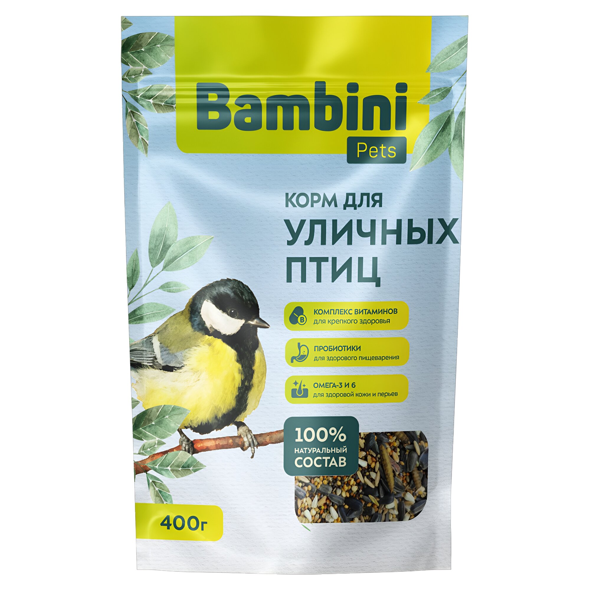 Сбалансированный повседневный корм Bambini Pets для уличных птиц, 400 гр