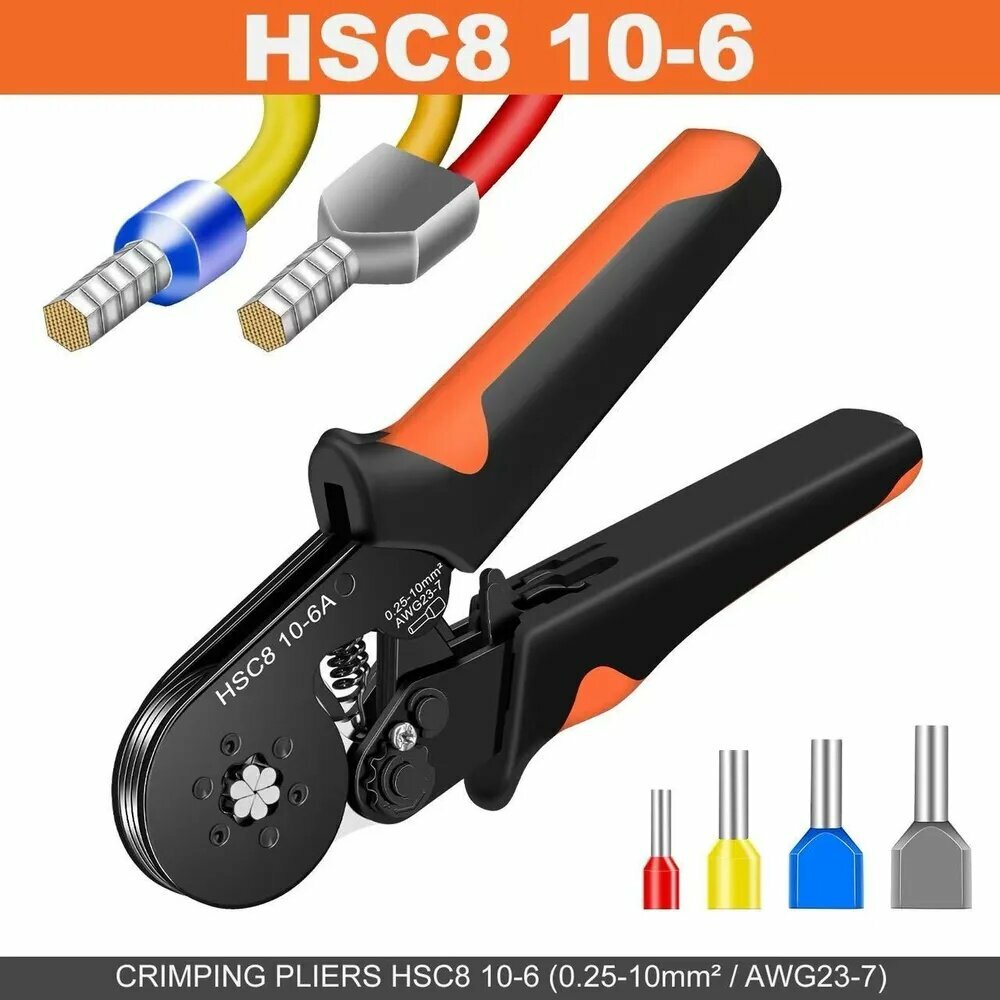 Новый Опрессовщик шесстеренчатый 10-6, Ручной инструмент для клембирования, 0.25-10мм (AWG22-8), Высокая точность
