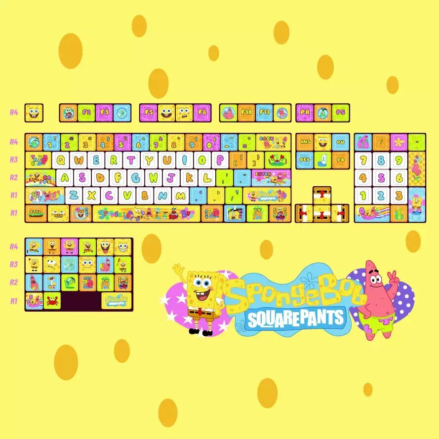 Кейкапы SpongeBob, высота MOA, PBT, сублимационная печать, персонализированные граффити, для клавиатур k99, s98, hi75,